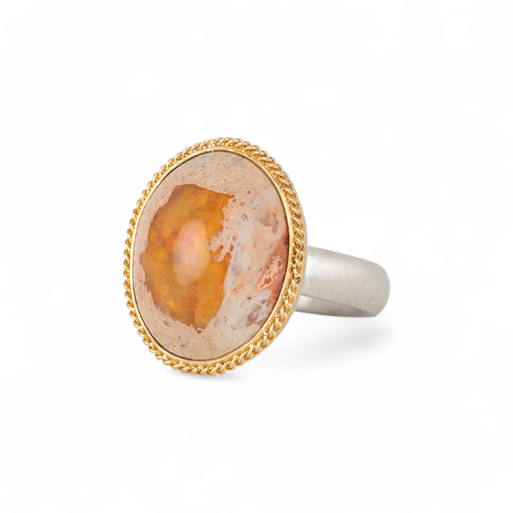 Mexican Opal Glimmer Ring in Sterling Silver and 18k Gold – Amáli Jewelry