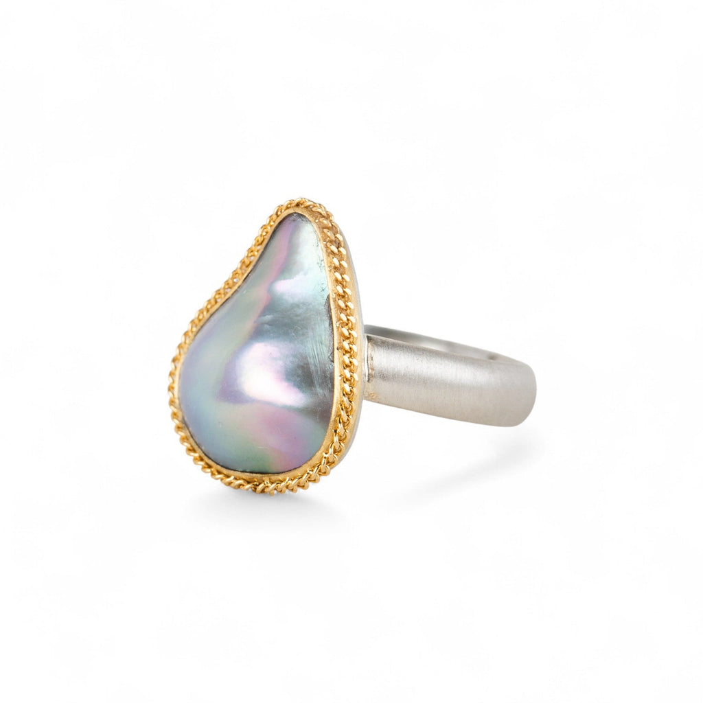Mabe Pearl Ring in Sterling Silver and 18k Gold – Amáli Jewelry